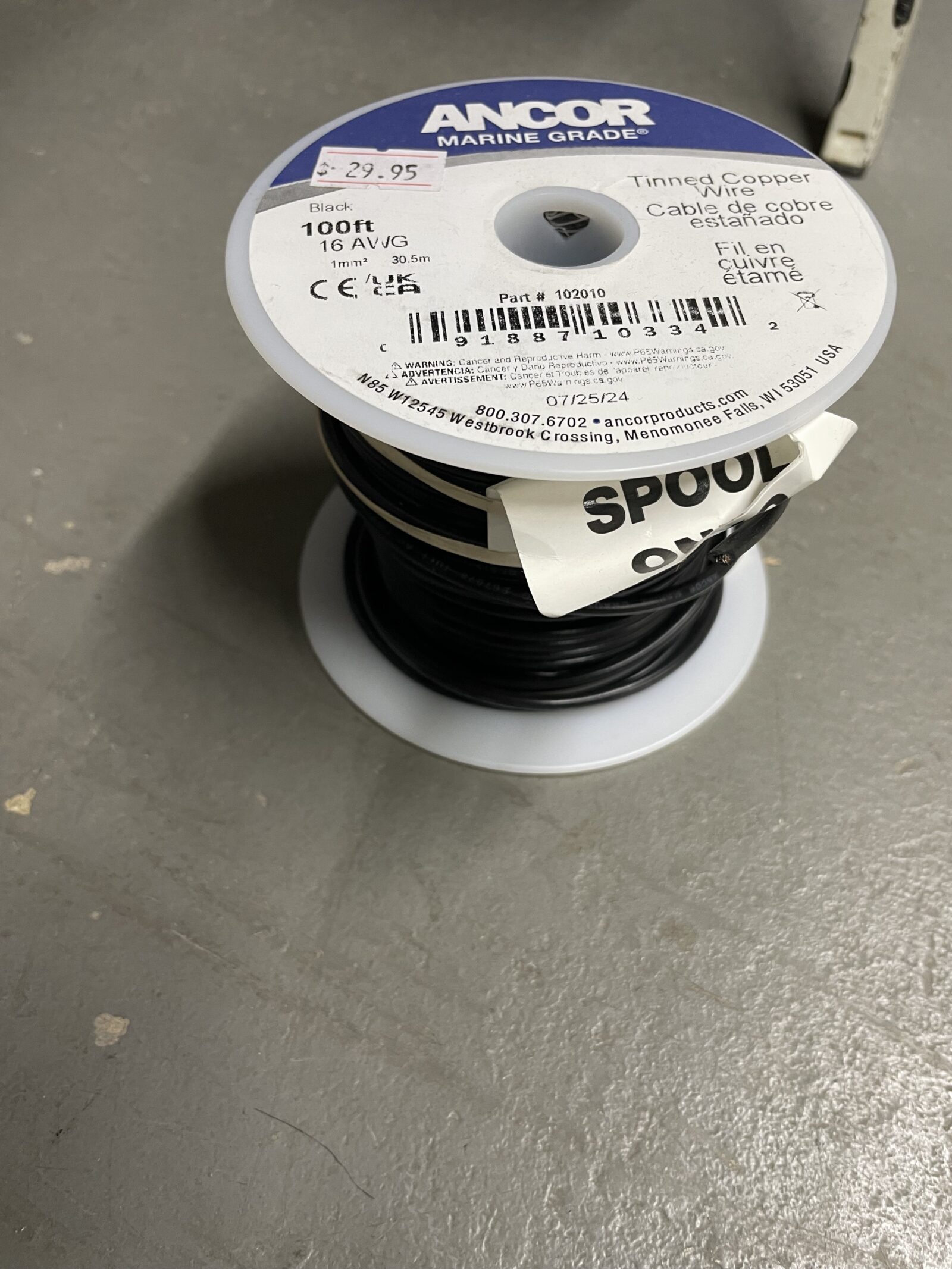 ANCOR 16 AWG Marine Grade Black 100′ Spool – BTW Electronic Parts