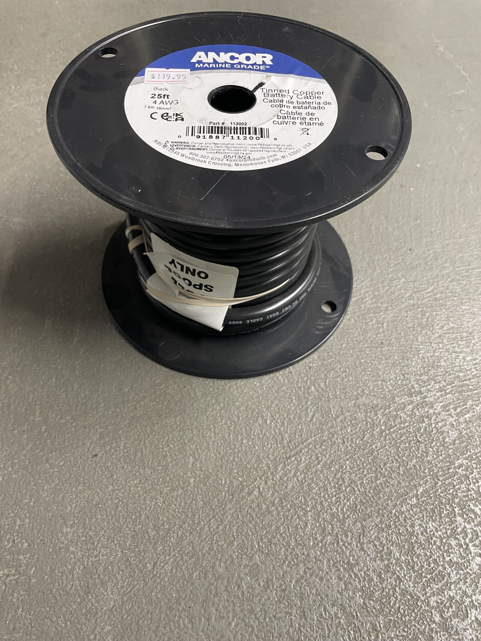 ANCOR 4 AWG Marine Grade Black 25′ Spool – BTW Electronic Parts
